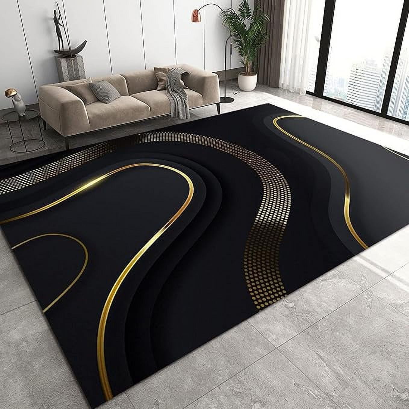 Runner Rugs Abstract Black Gold Ribbon Fit Under Door Rugs For Entryway ...