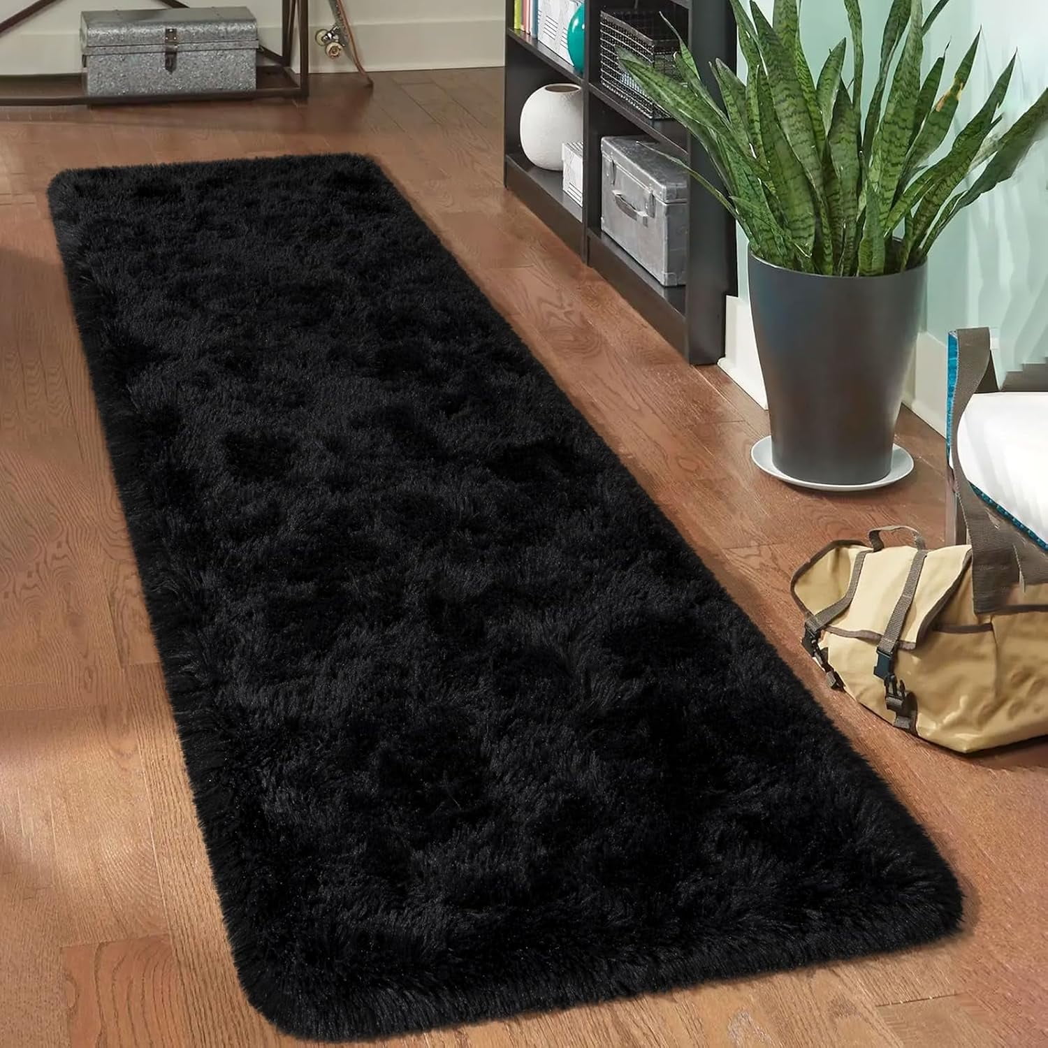Runner Rugs for Bedroom 2x8 Feet Black Rug for Bedroom Bedside Soft ...