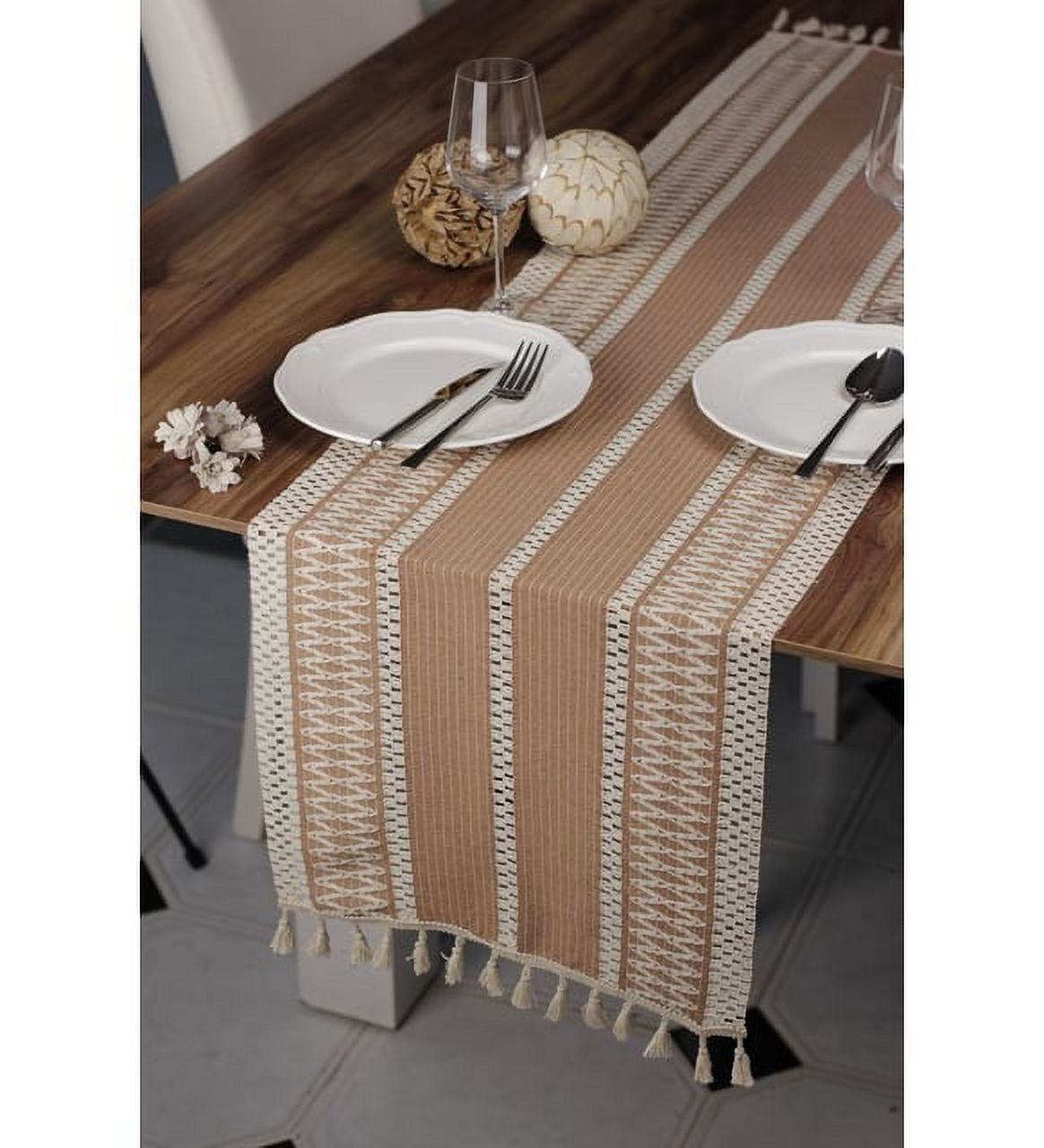 Runner cotton lace tassel beige runner, presentation cover lace beige ...