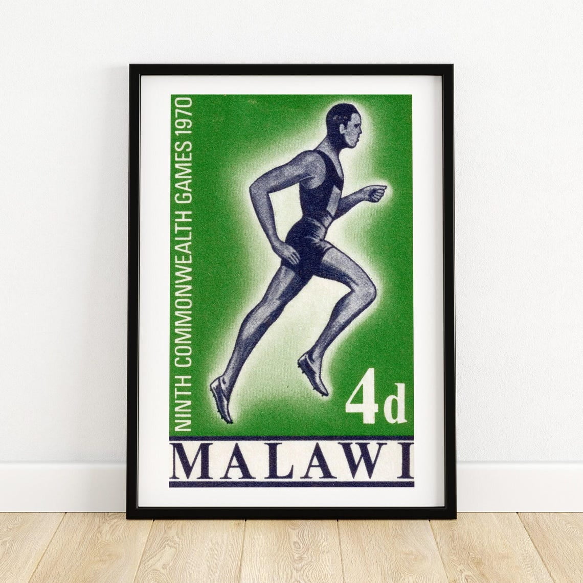 Running Athlete - Vintage Malawi Art - Postage Stamp Print - Aesthetic ...