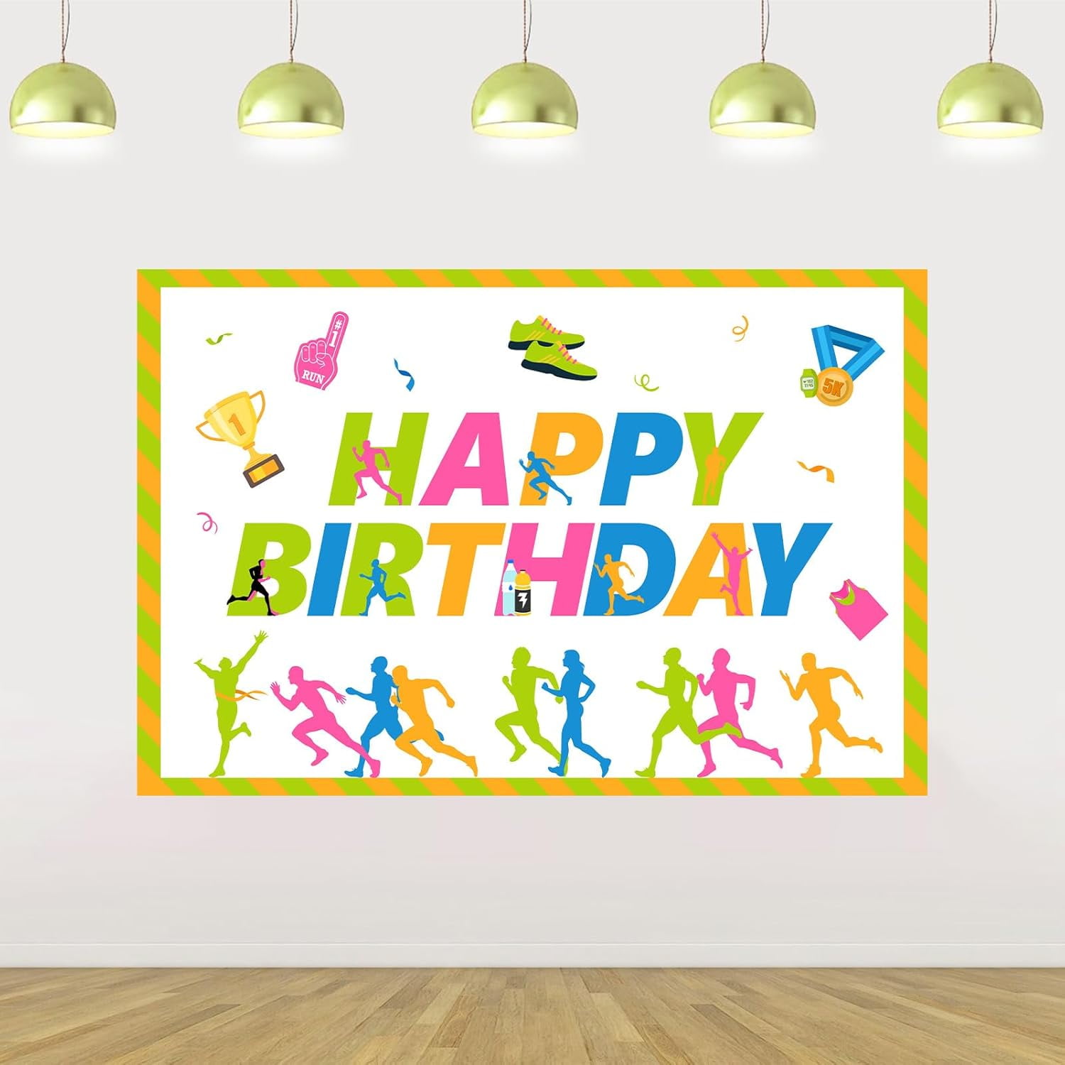 Running Birthday Party Decorations, 5x3FT Marathon Runner Birthday ...