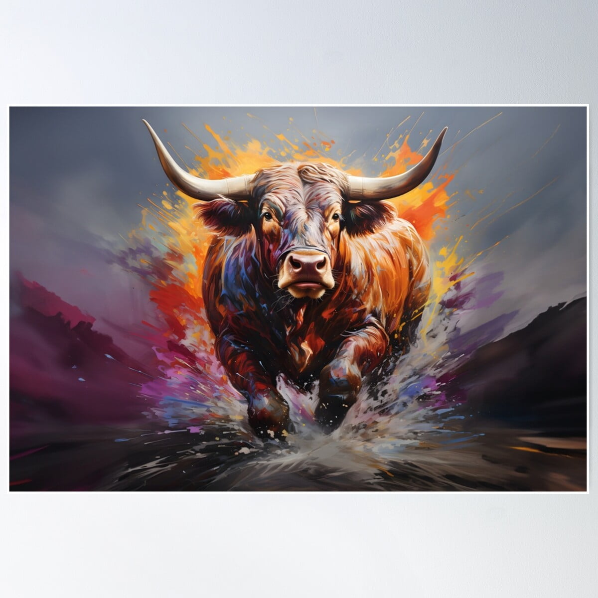 Running Bull - Poster - Wall Art - Office - Living Room - Bedroom ...