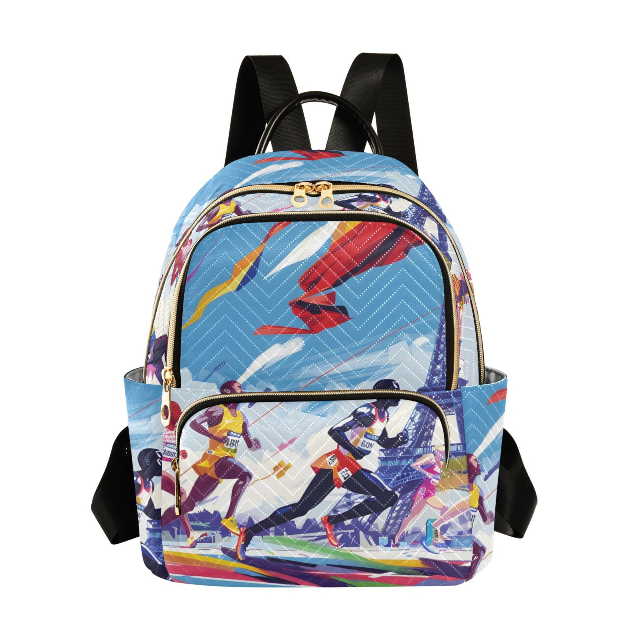 Running Game Flying Flags Eiffel Tower Quilted Backpack Fashion Daypack ...