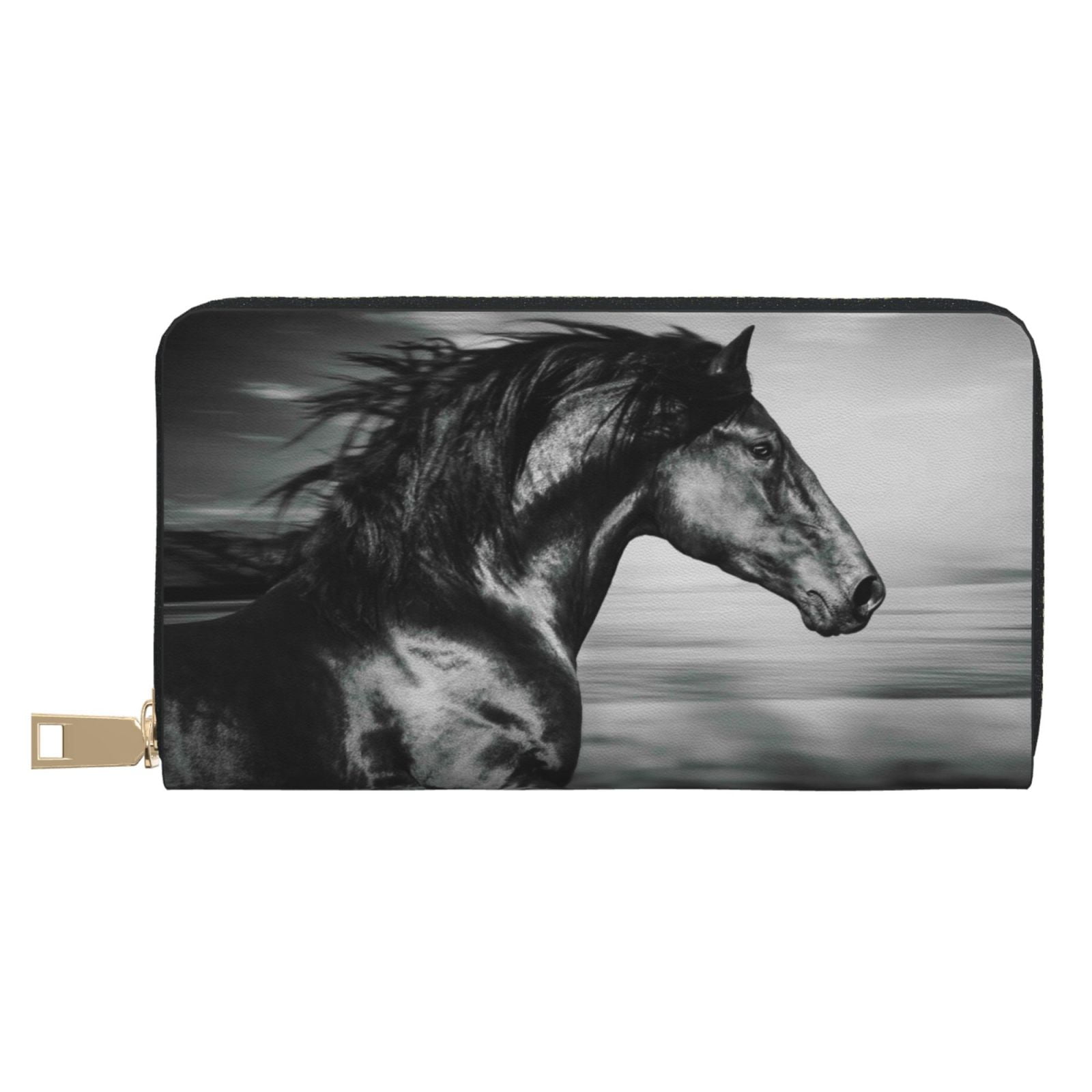 Running Horse Black And White Wallet Women, Leather Bifold Multi Card ...