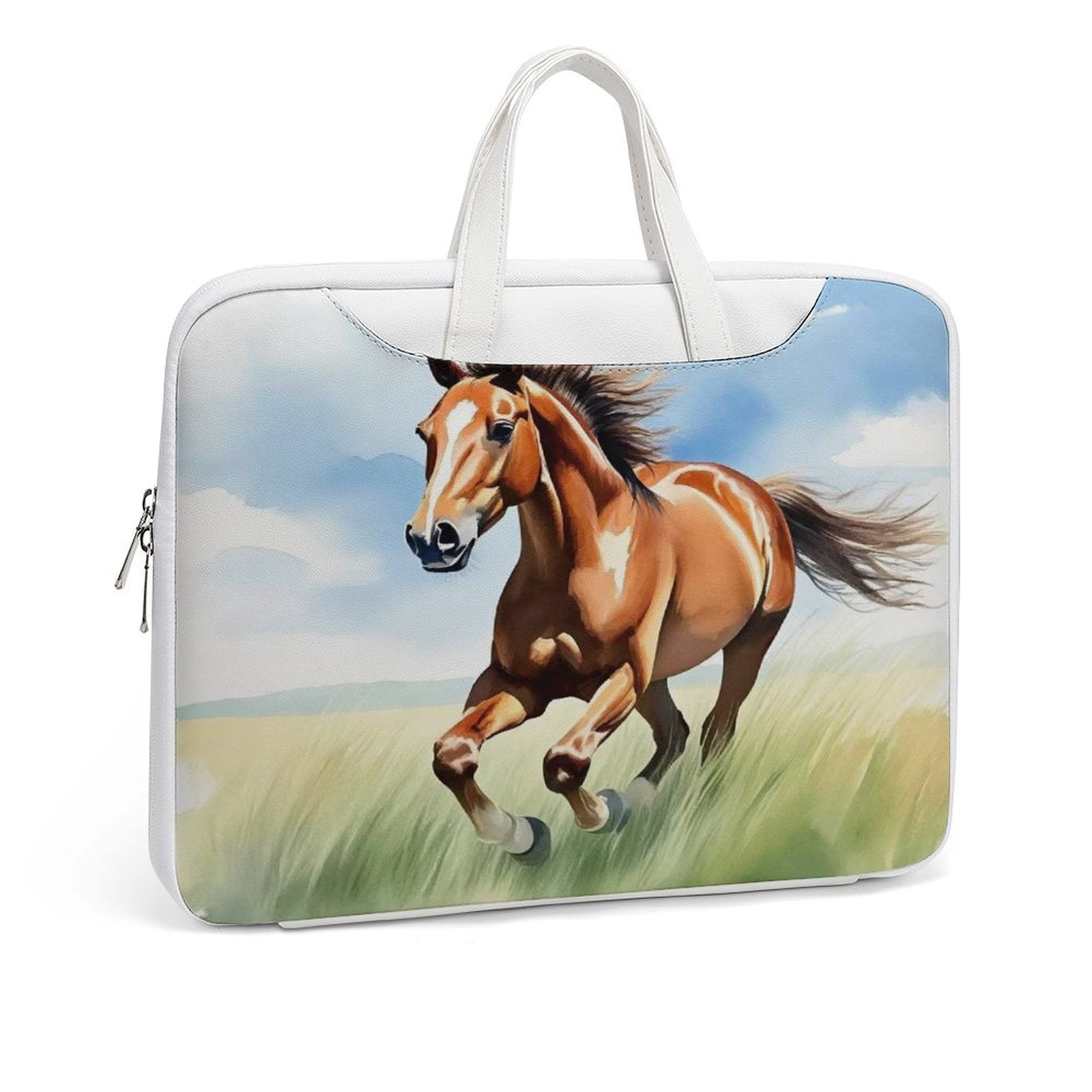 Running Horse Oil Print PU Leather Laptop Bag Women Man Office Notebook ...