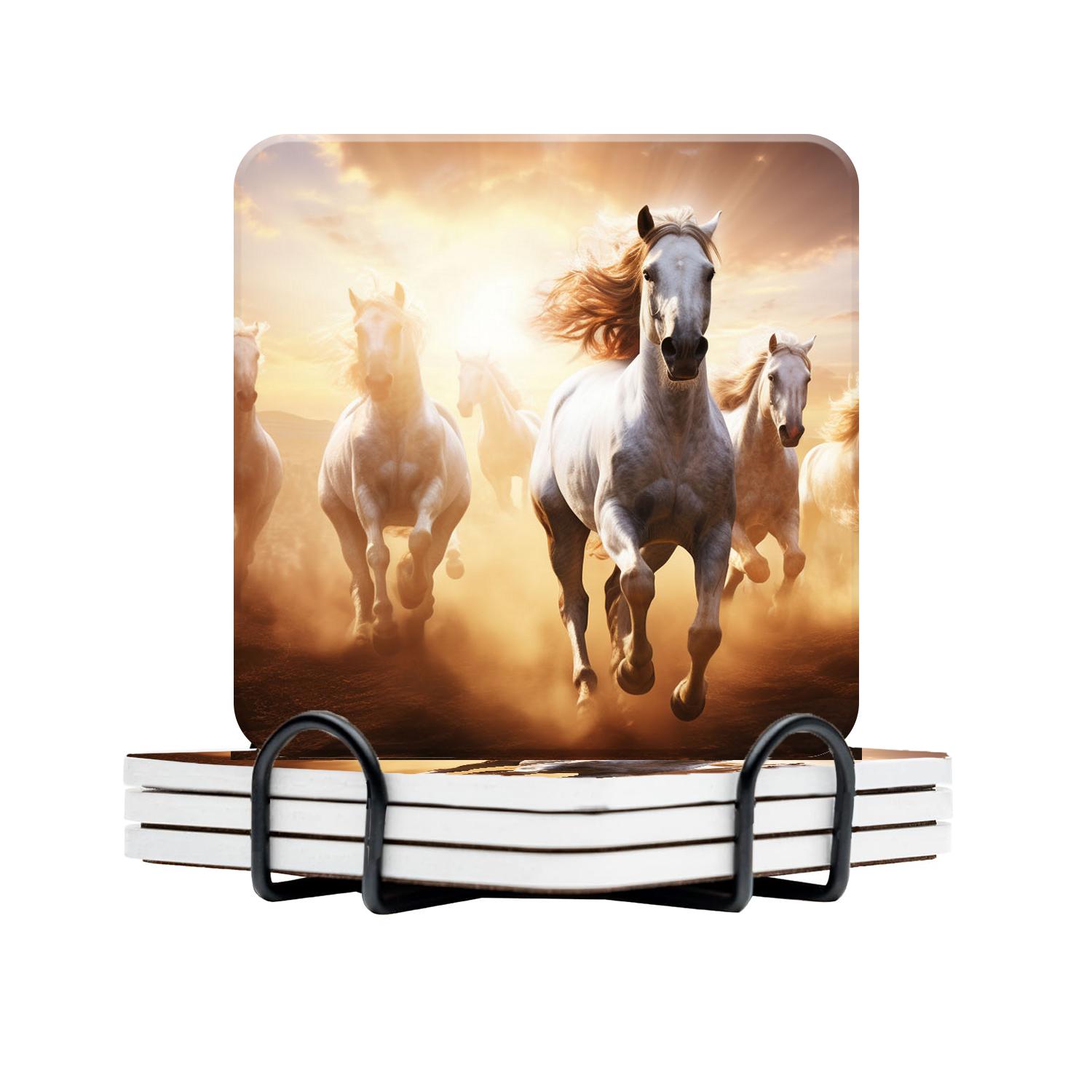 Running Horses Beautiful Sunset Blue Sky White Cloud Drawing Drink ...