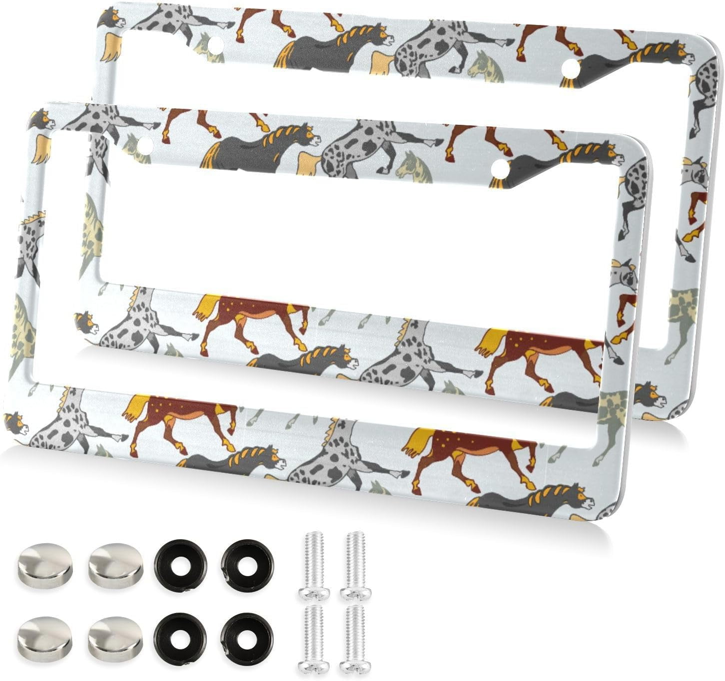 Running Horses License Plate Frame - 2 Pack Universal Stainless Steel ...