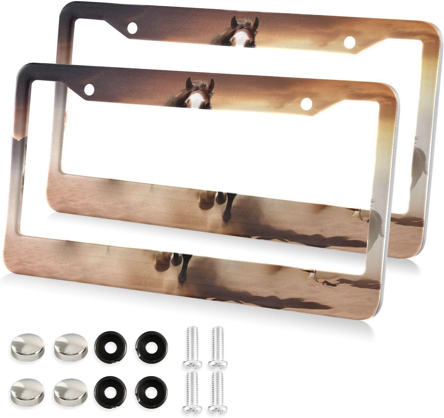 Running Horses License Plate Frame, Aluminum Car Tag Frames, 2 Pack ...