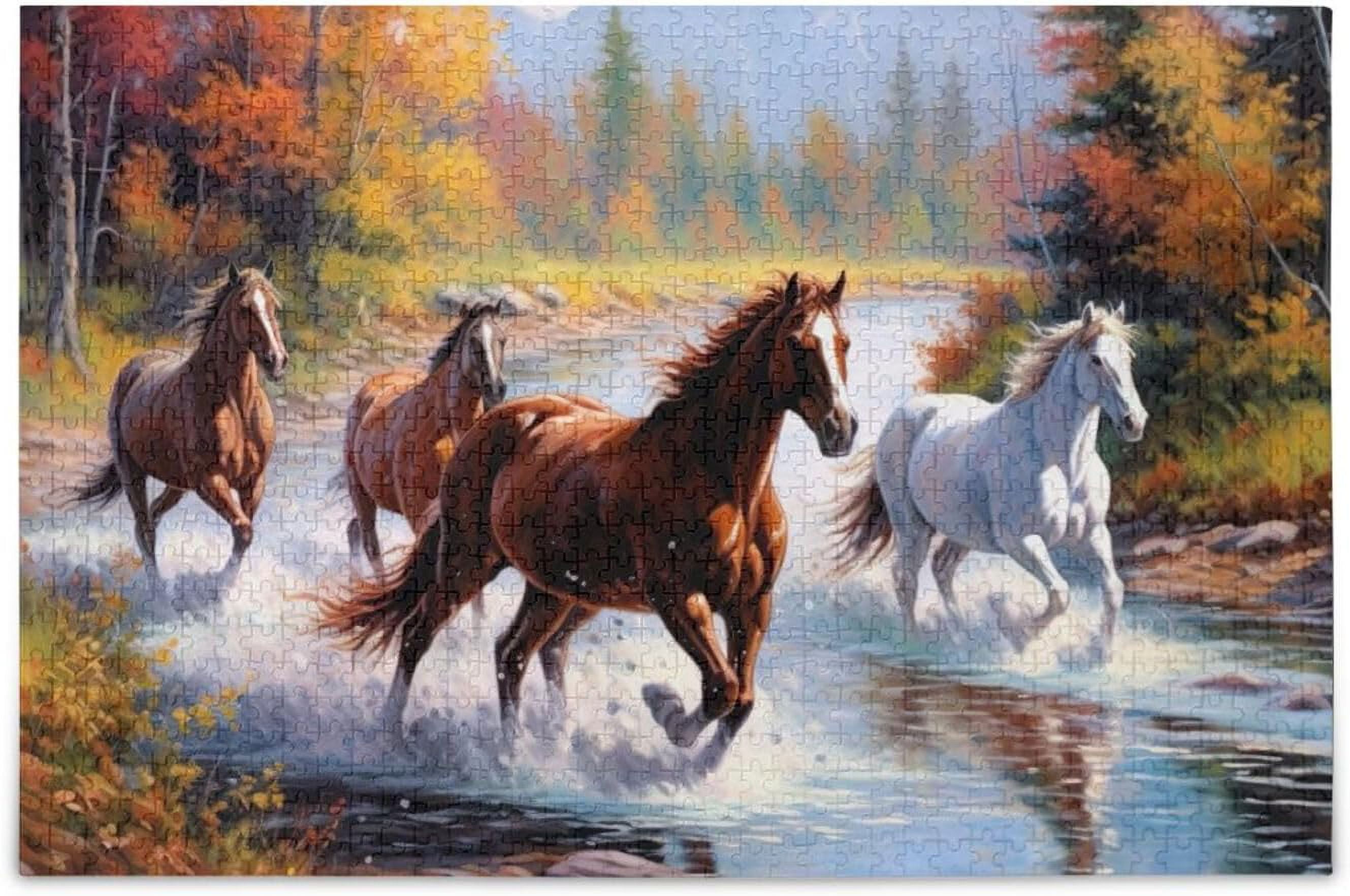 Running Horses Painting Puzzle 500 Pieces - Wooden Jigsaw Puzzles for ...
