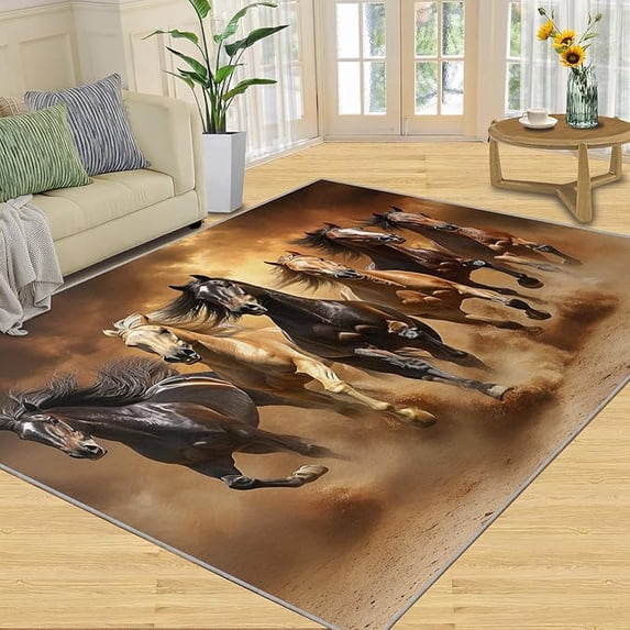 Running Horses Rugs for Bedroom, Desert Dust Storm Area Rug, Western ...