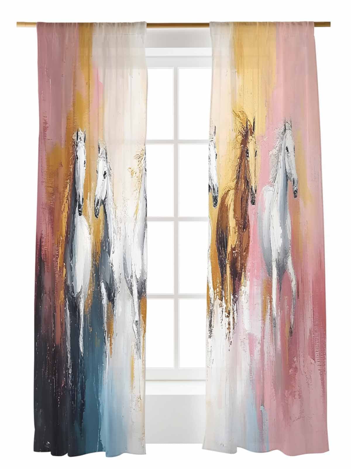 Running Horses Sheer Curtains 84 inches Long 2 Panels Set Animal ...