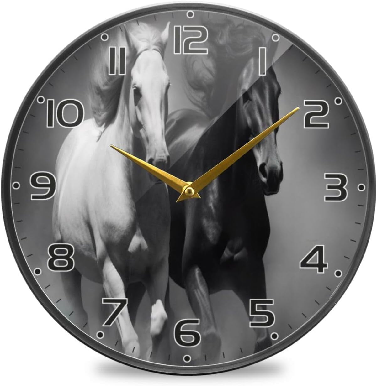Running Horses Wall Clock Round Silent Non Ticking Battery Operated ...