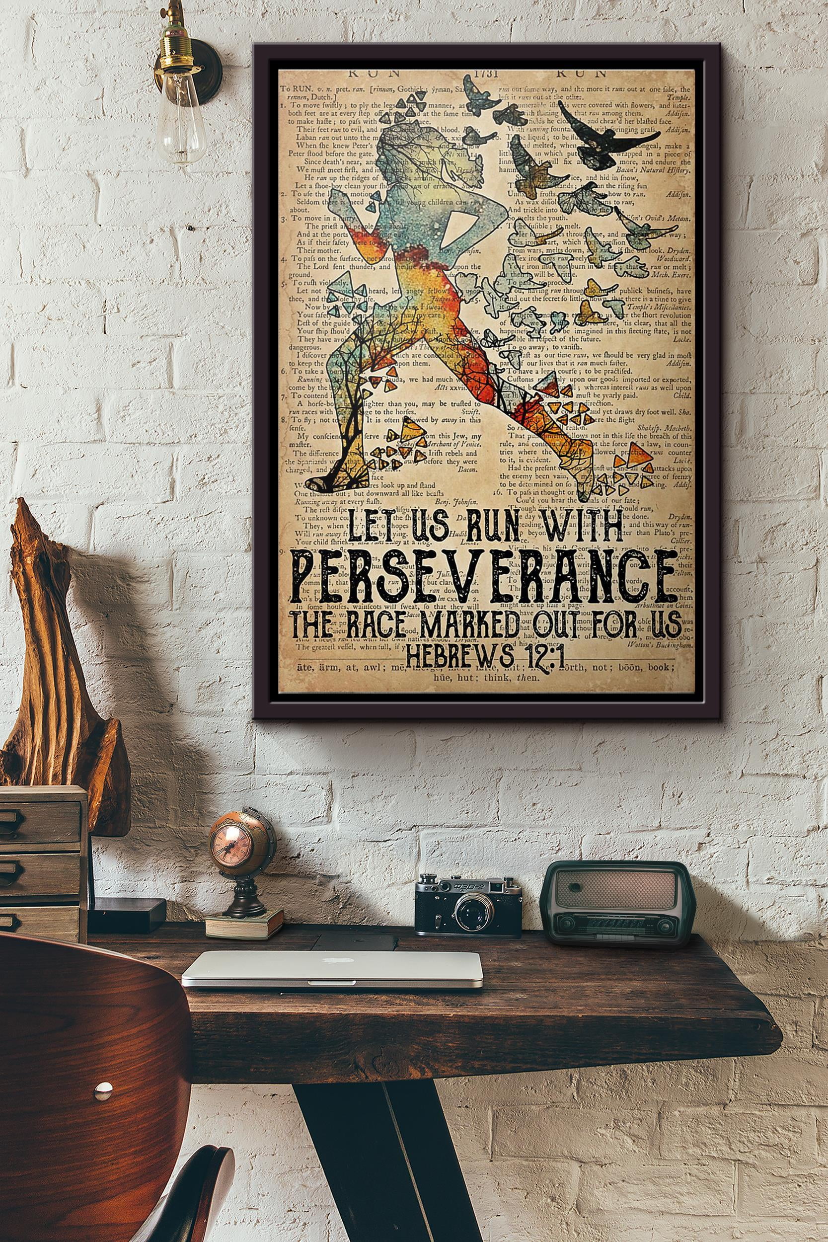 Running Let Us Run With Perseverance Poster Framed Matte Poster 11 x 17 ...