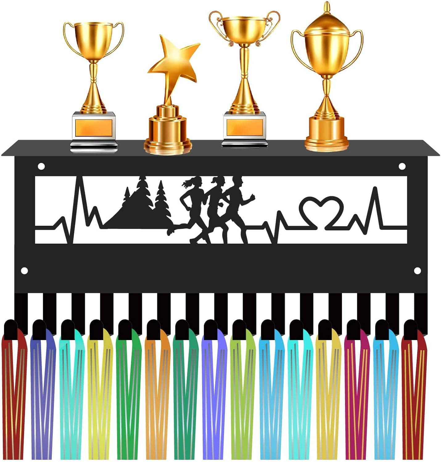 Running Medal Display Rack Sports Awards Holder with 15 Hooks Metal ...