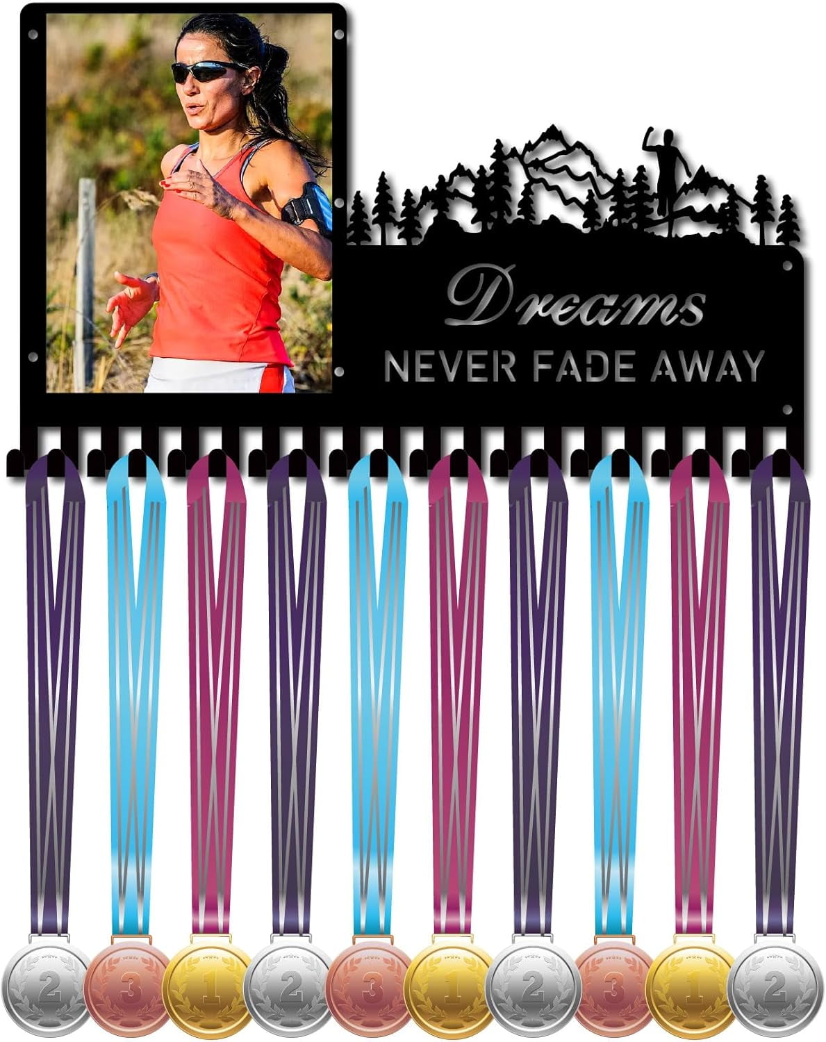 Running Medal Hanger Display Medals Holder Rack with Photo Frame Metal ...