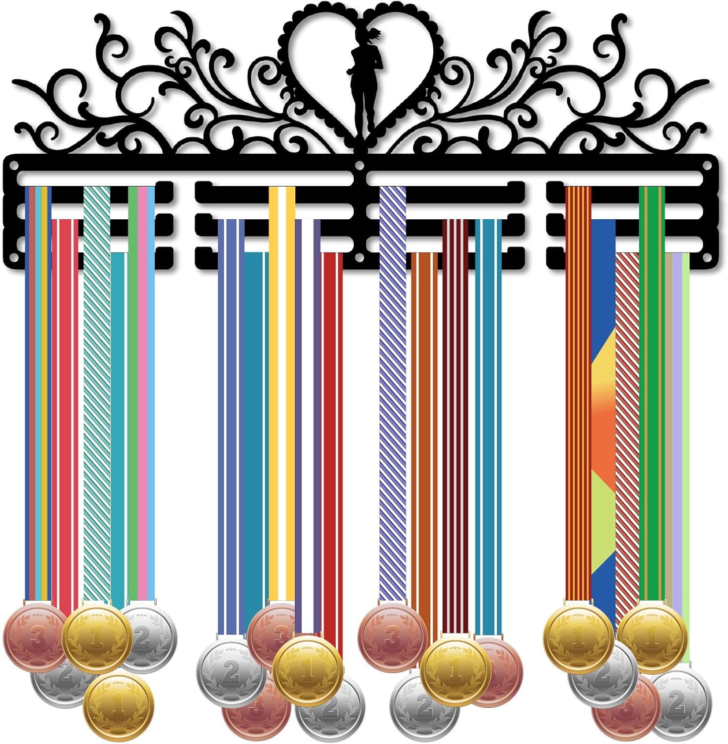 Running Medal Hanger Ribbon Award Display 3 Lines Hold 60+ Medals Wall ...
