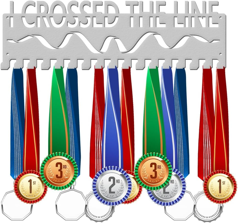 Running Medal Hanger Sports I Crossed The Line Medal Holder Motivational Text Medal Display Rack ...