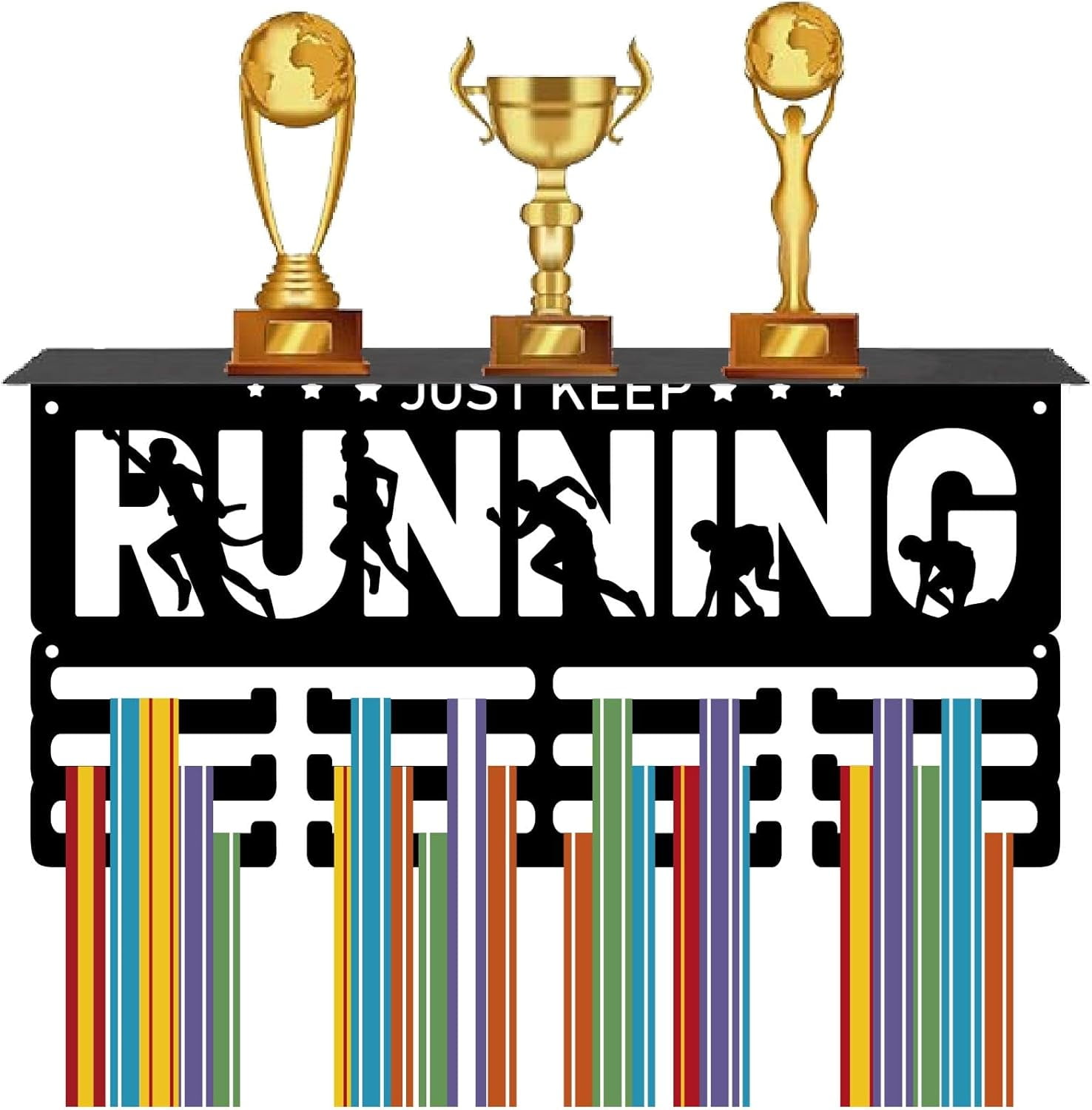 Running Medal Holder Sports Trophy Shelf Display with 12 Hooks Marathon ...