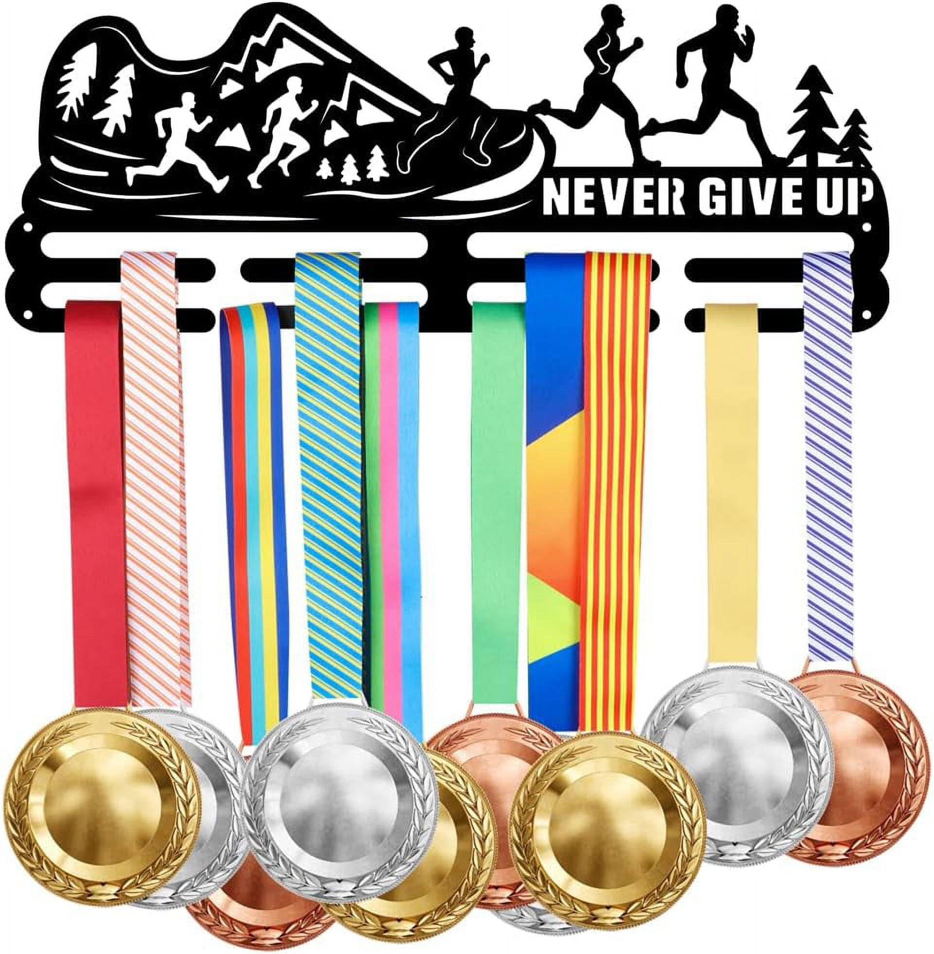 Running Mountain Views Medal Hanger Display Never Give Up Running ...