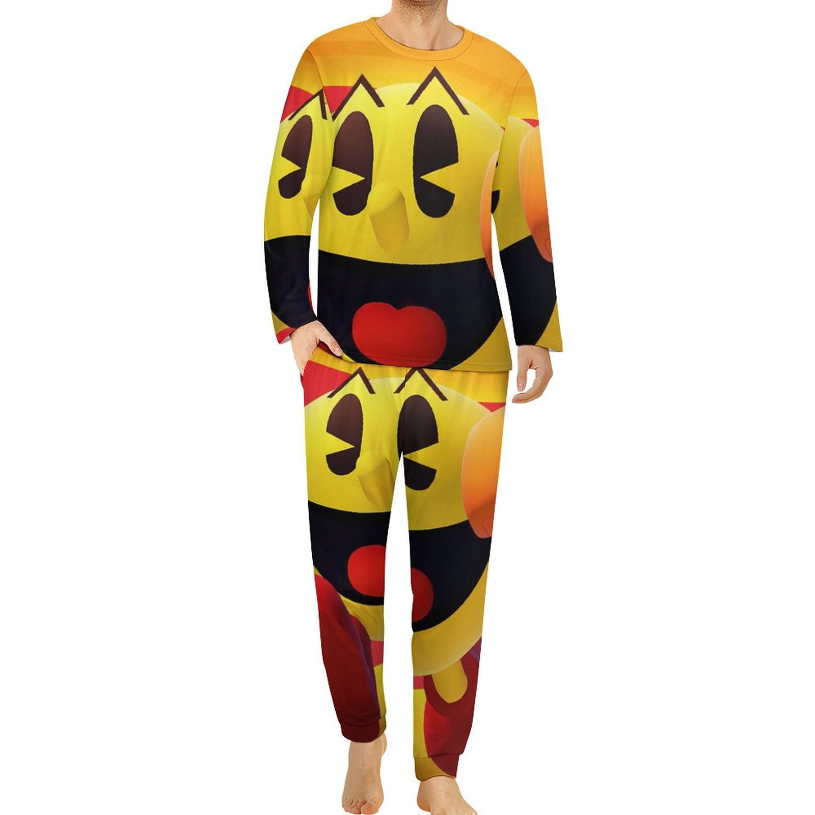 Running Pac-Man Game Men's Pajama Set Long Sleeve Crew Neck T Shirt ...