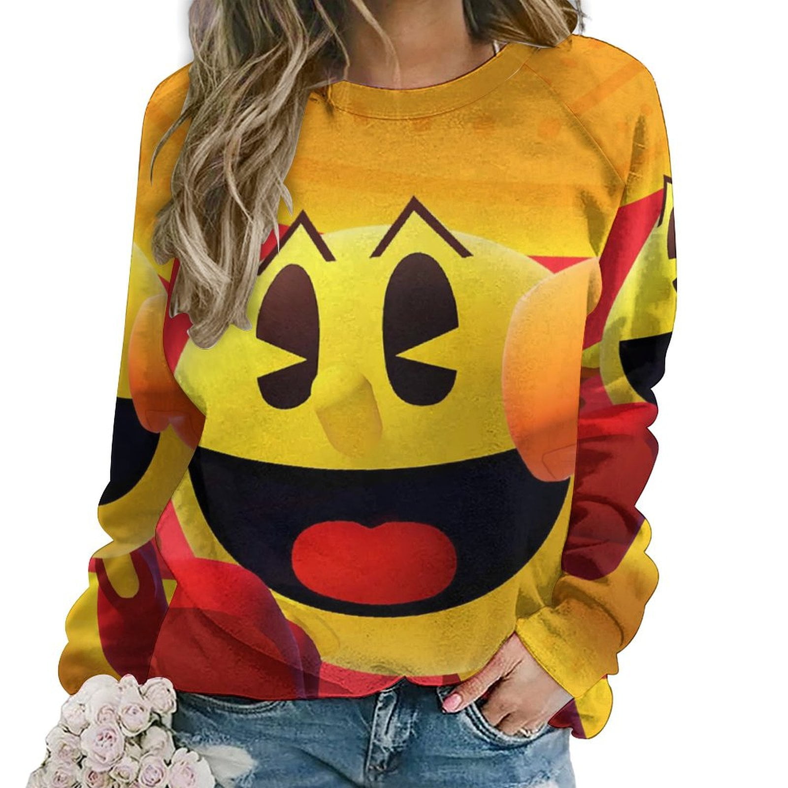 Running Pac-Man Game Womens Sweatshirts Fashion Raglan Round Neck ...
