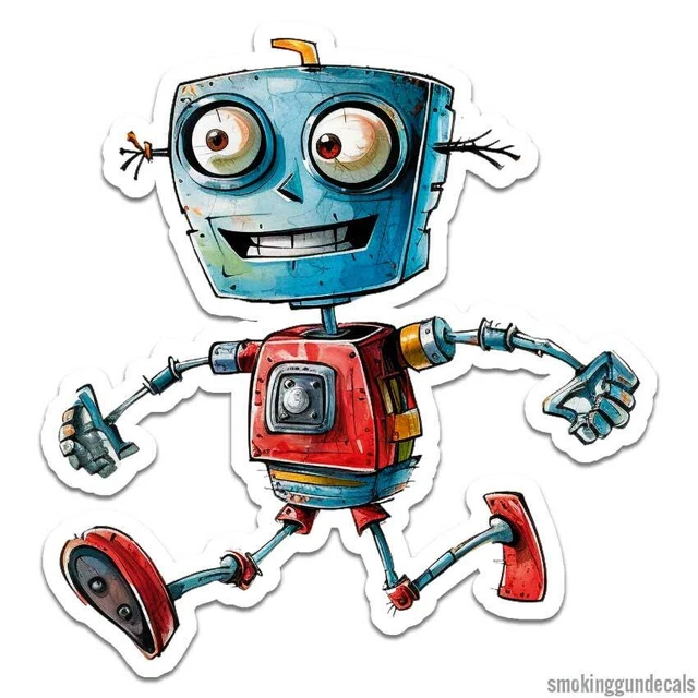 Running Robot Sticker Indoor Outdoor Phone Decal Water Bottle Stickers ...