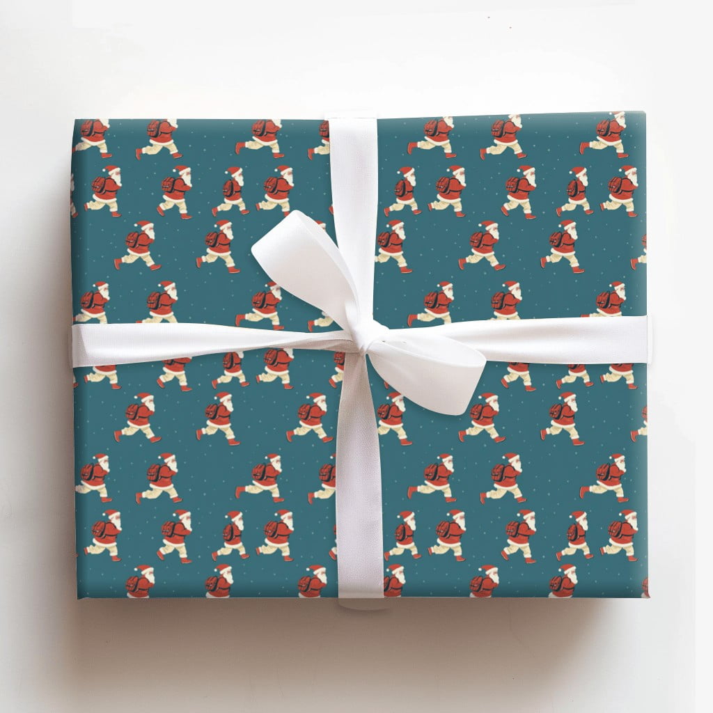 Running Santa Claus with Backpack Christmas Wrapping Paper - Walmart.com