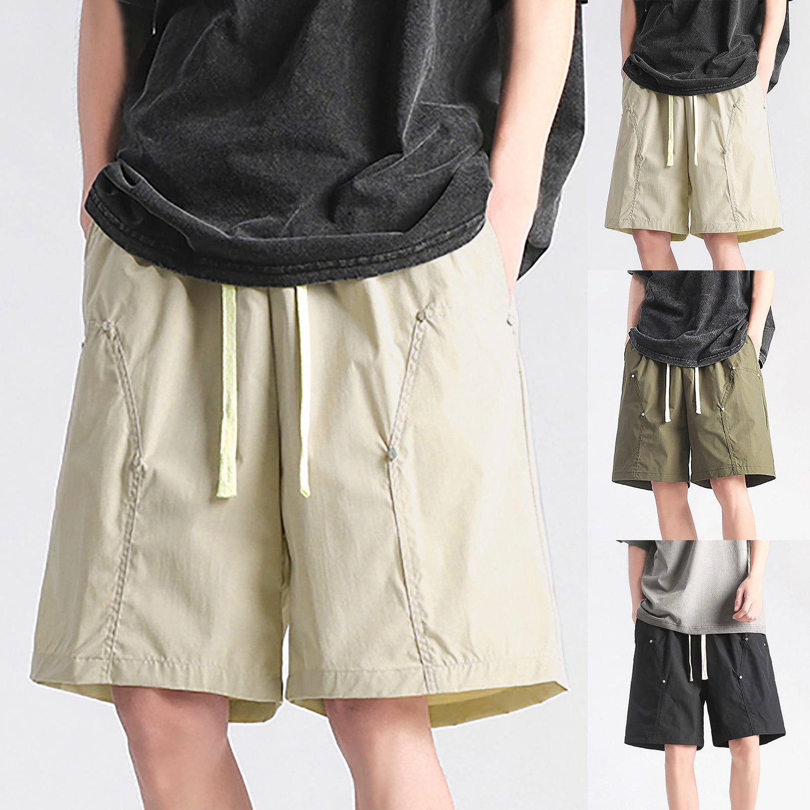 Running Shorts for Men Solid Color Casual Loose Button Straight Leg ...
