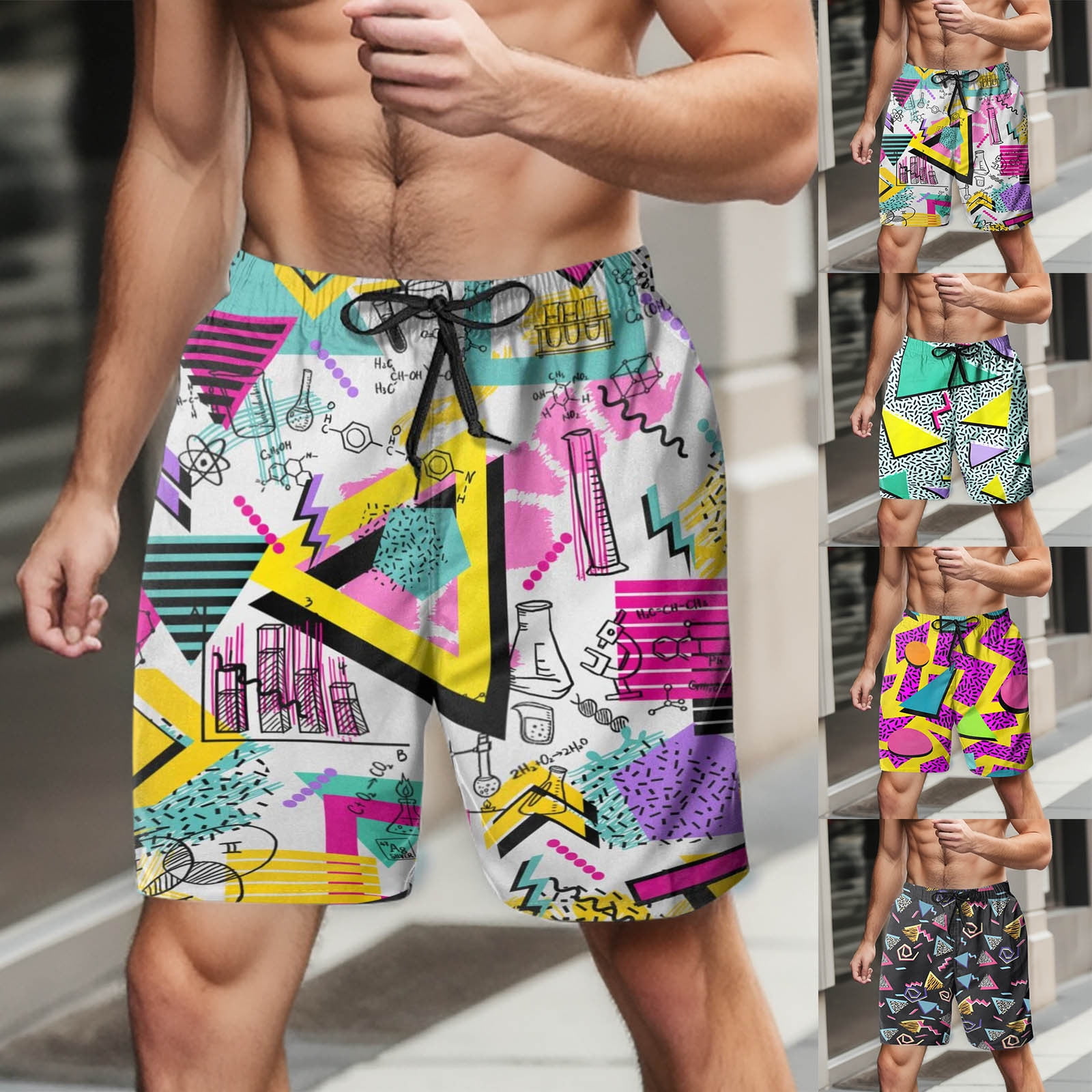 Running Shorts for Men Summer Geometric Figure Sand Loose 4 Pairs of ...