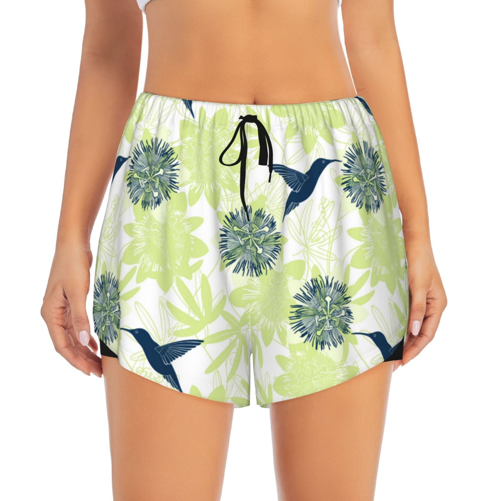 Running Shorts for Women, Art Deco Hummingbird Workout Athletic Shorts ...