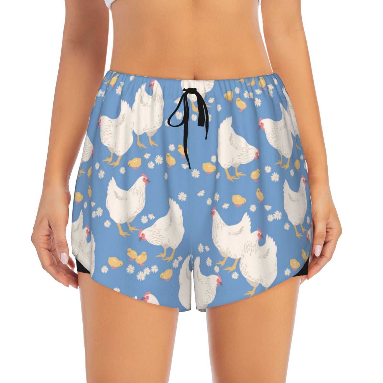 Running Shorts for Women - Cartoon Cute Chicken Daisy Athletic Workout ...