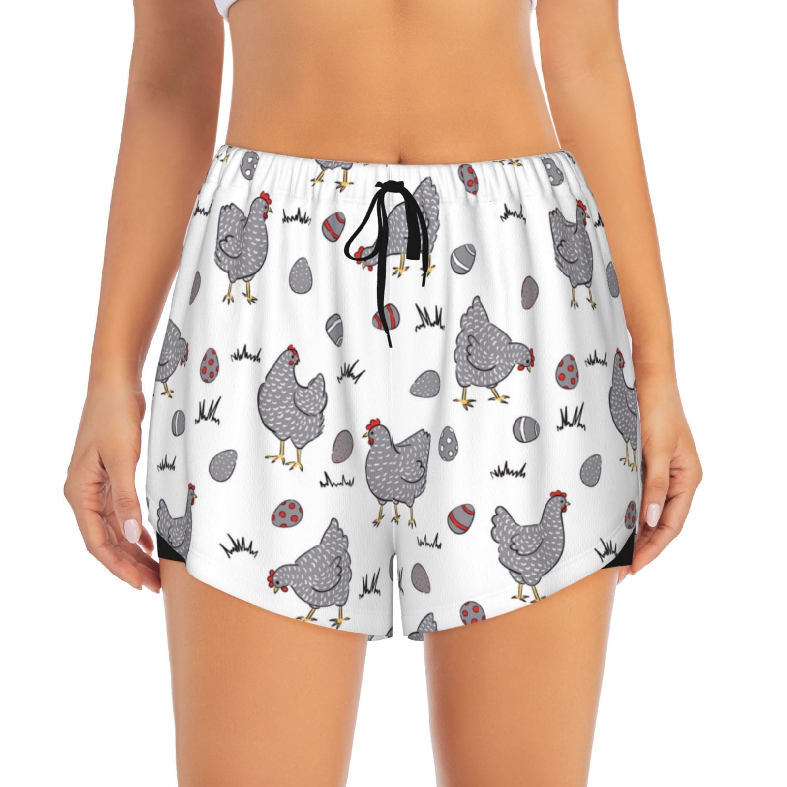 Running Shorts for Women, Cartoon Cute Chicken Egg Gray Workout ...