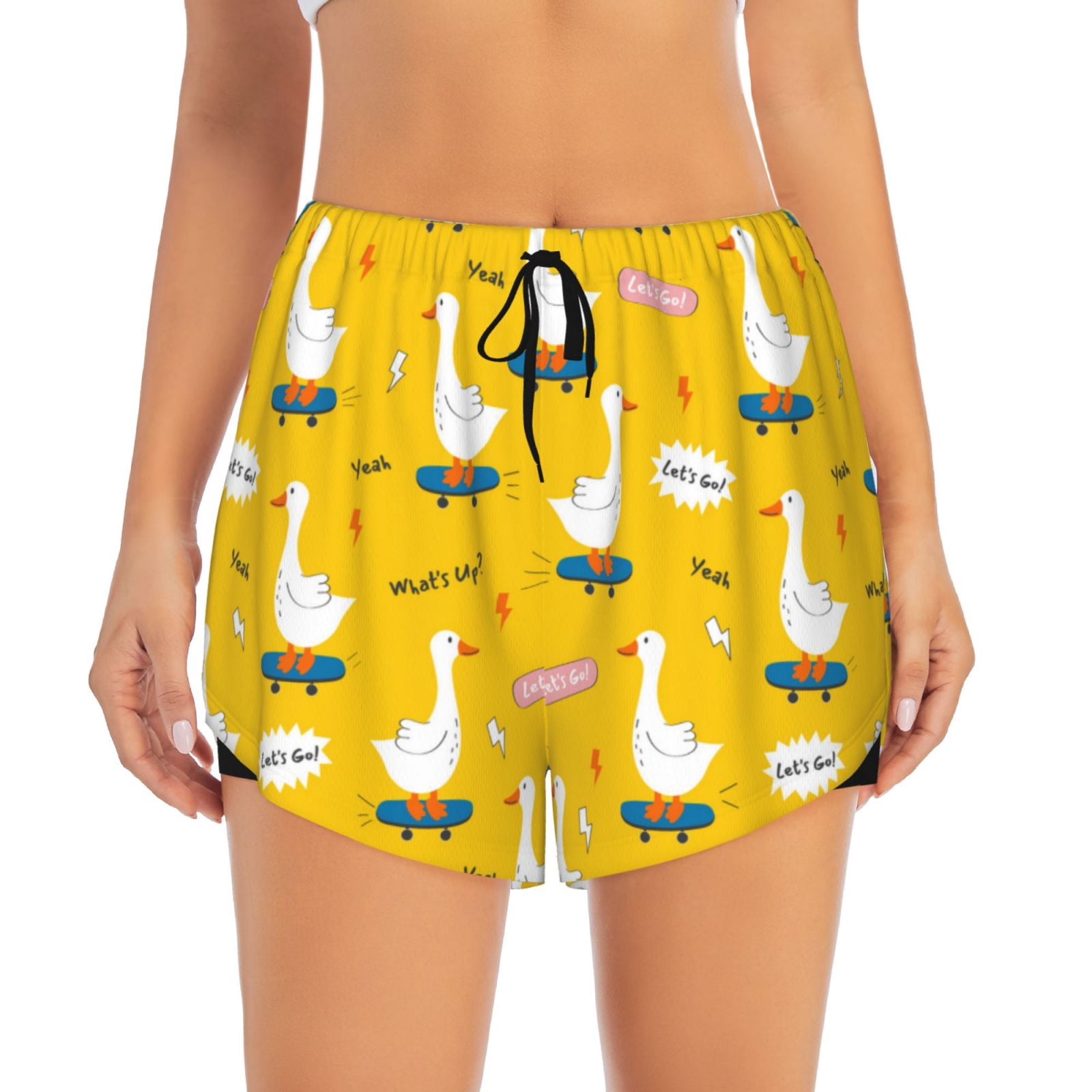 Running Shorts for Women, Cartoon Cute Skateboard Duck Workout Athletic ...