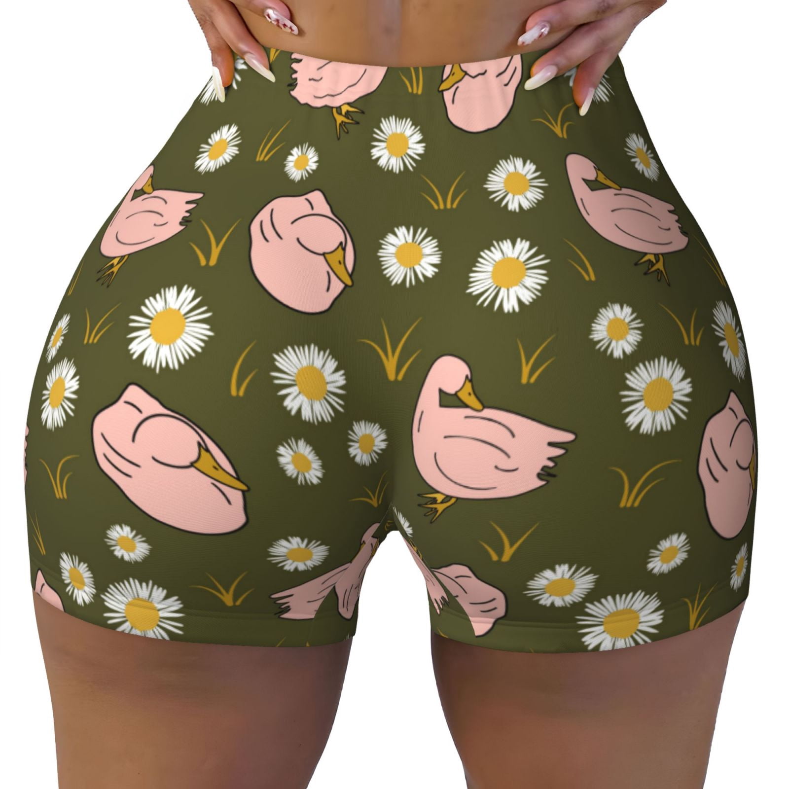 Running Shorts for Women, Cartoon Pink Cute Duck Daisy Yoga Gym ...
