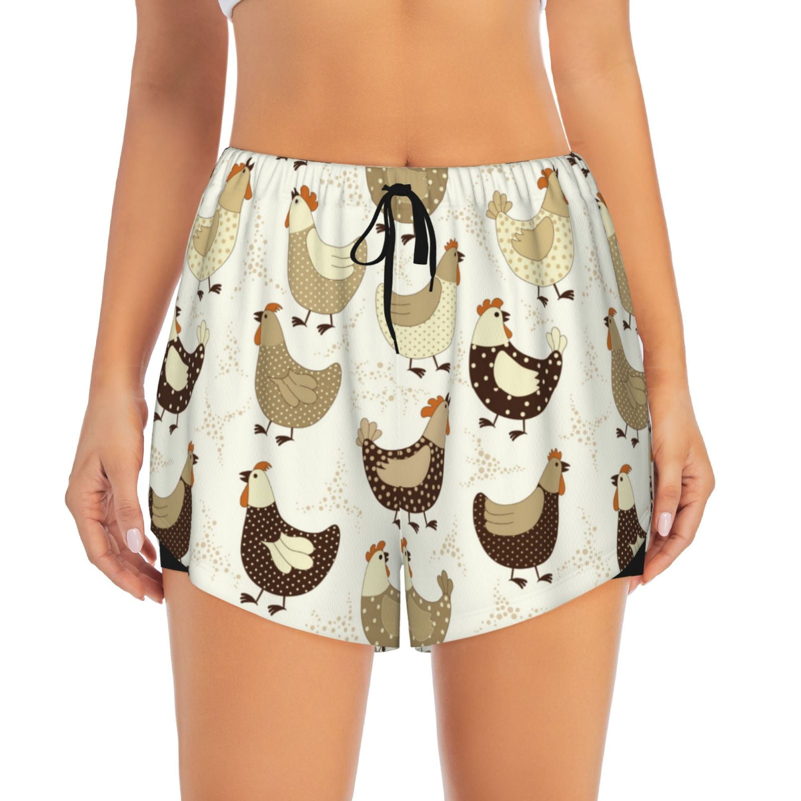 Running Shorts for Women, Chicken Cartoon Workout Athletic Shorts with ...