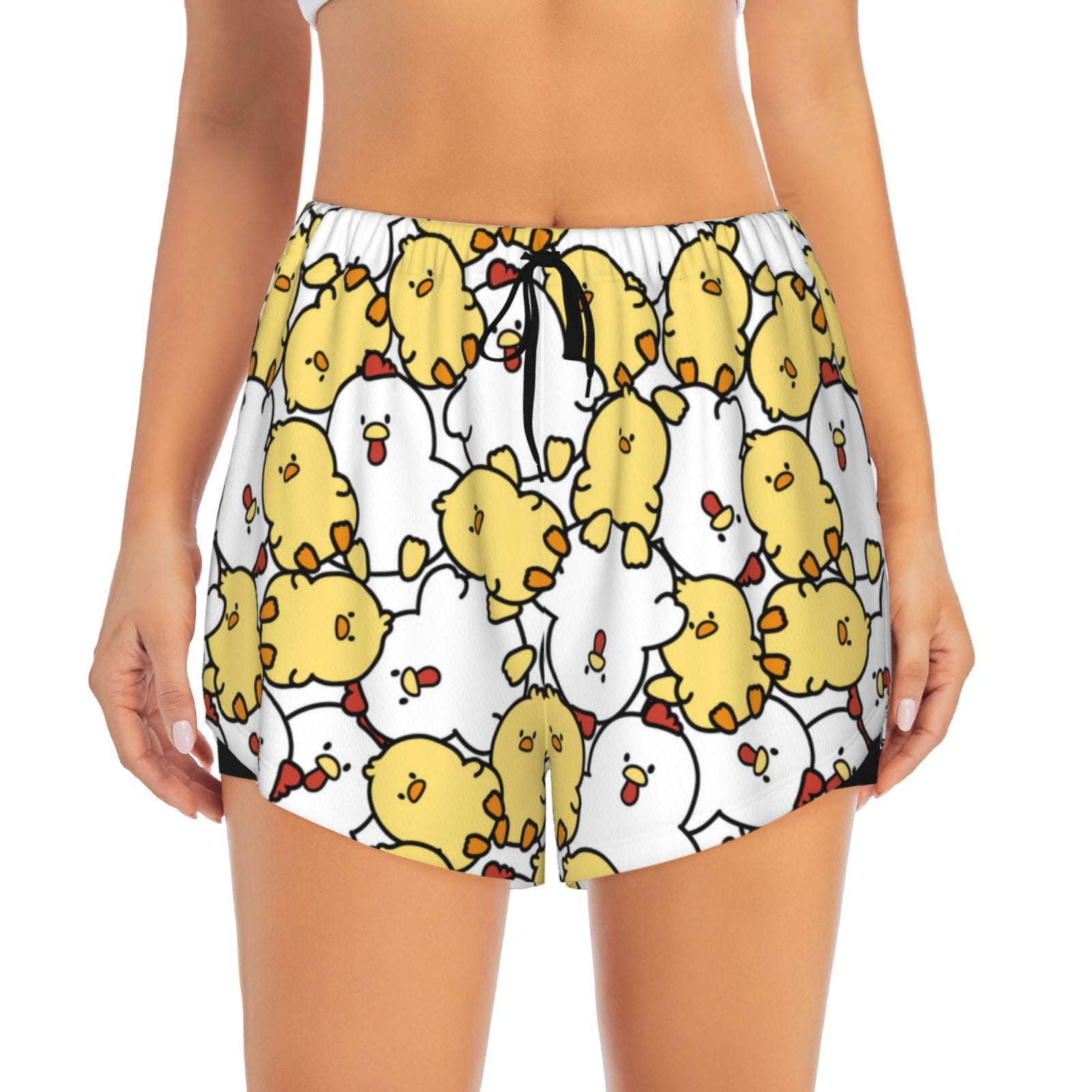 Running Shorts for Women - Classic Cartoon Cute Chicken Athletic ...