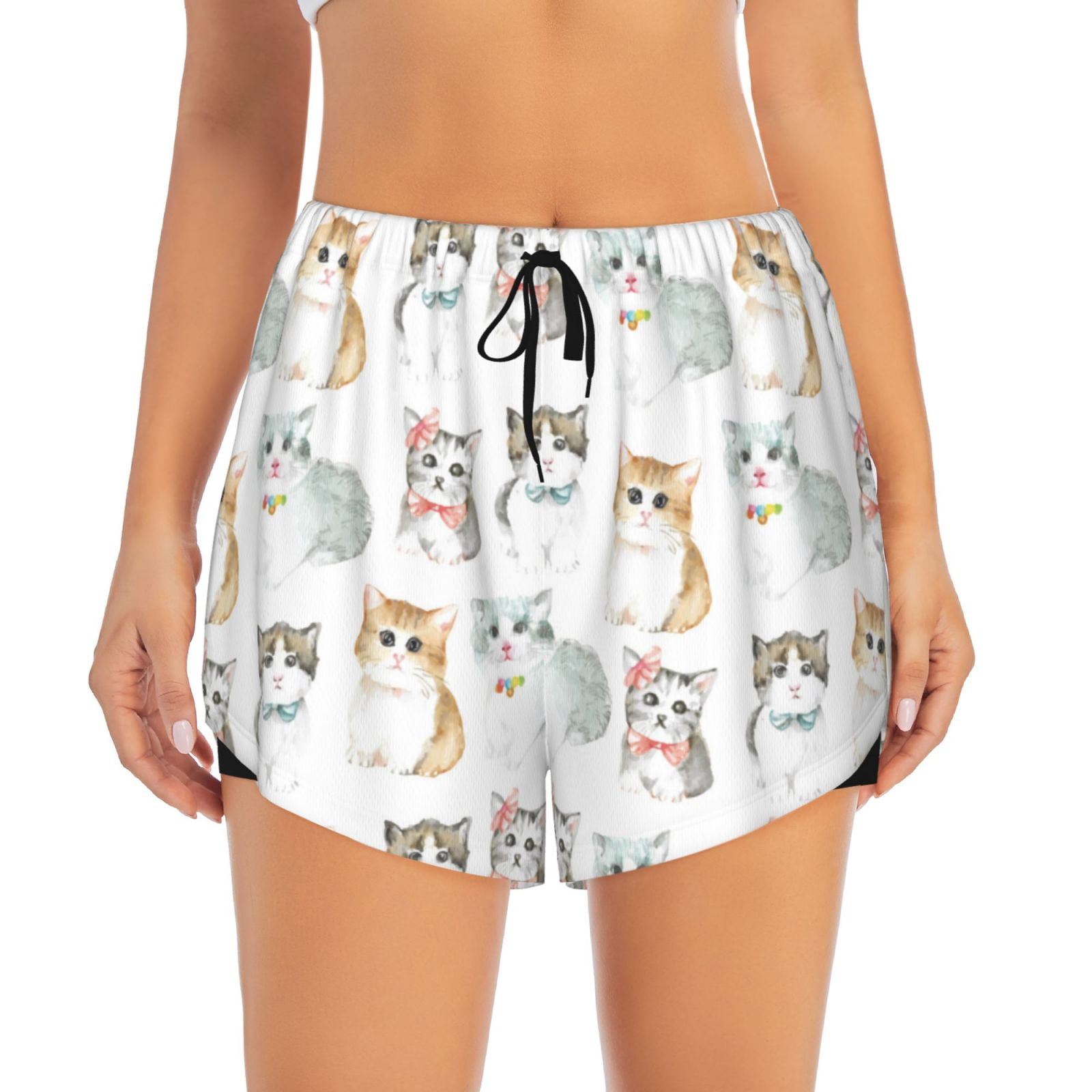 Running Shorts for Women Classic Painted Cute Cartoon Cat Gym Athletic ...