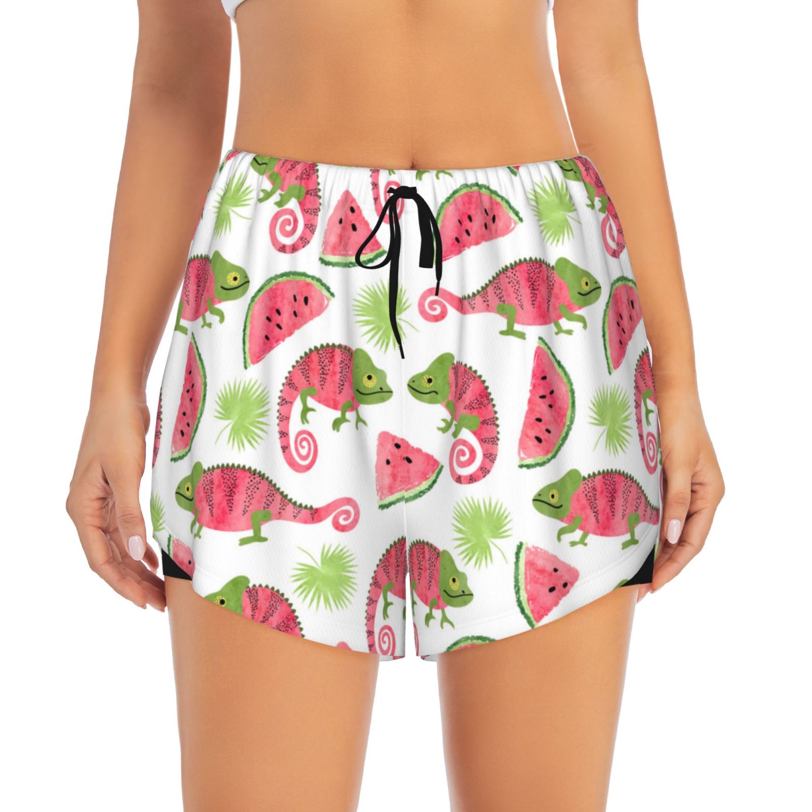 Running Shorts for Women - Cute Chameleon Watermelon Athletic Workout ...