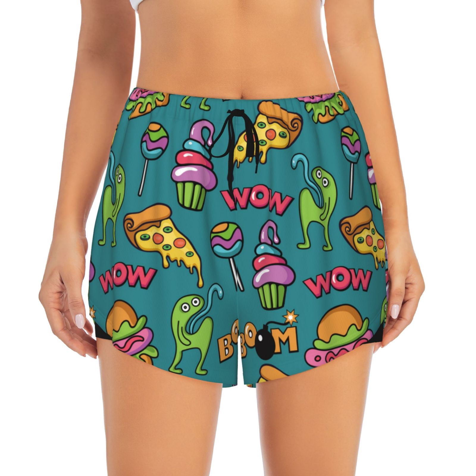 Running Shorts for Women, Cute Food Lollipop Pizza Fries Workout ...