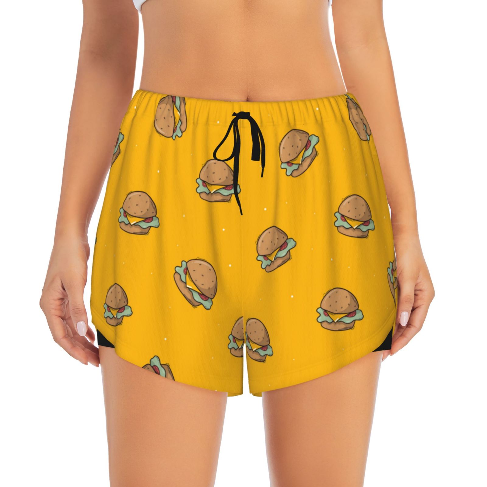 Running Shorts for Women Cute Hamburger Starry Sky Yellow Gym Athletic ...