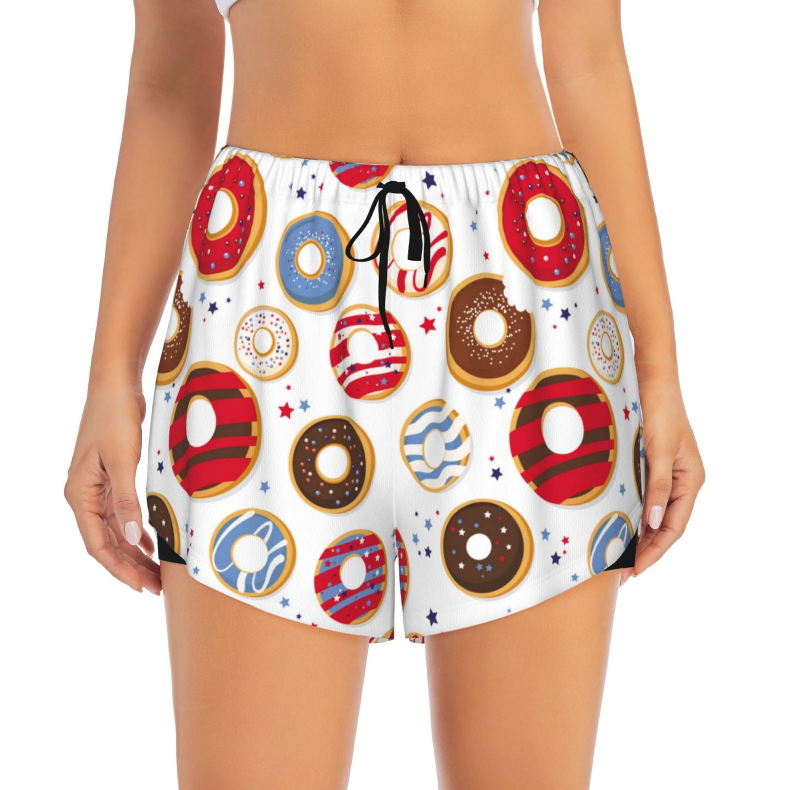 Running Shorts for Women, Donut Print with Stars Workout Athletic ...