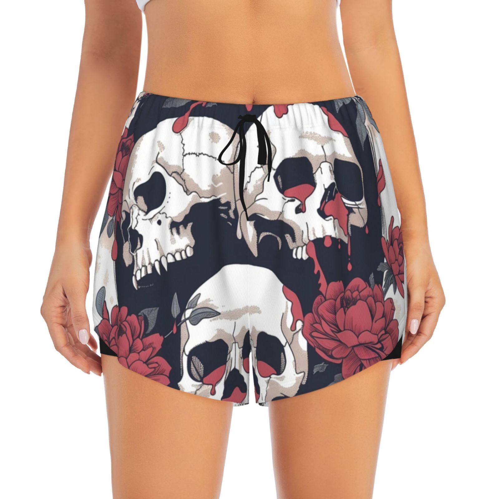 Running Shorts for Women, Gothic Skulls And Roses Workout Athletic ...