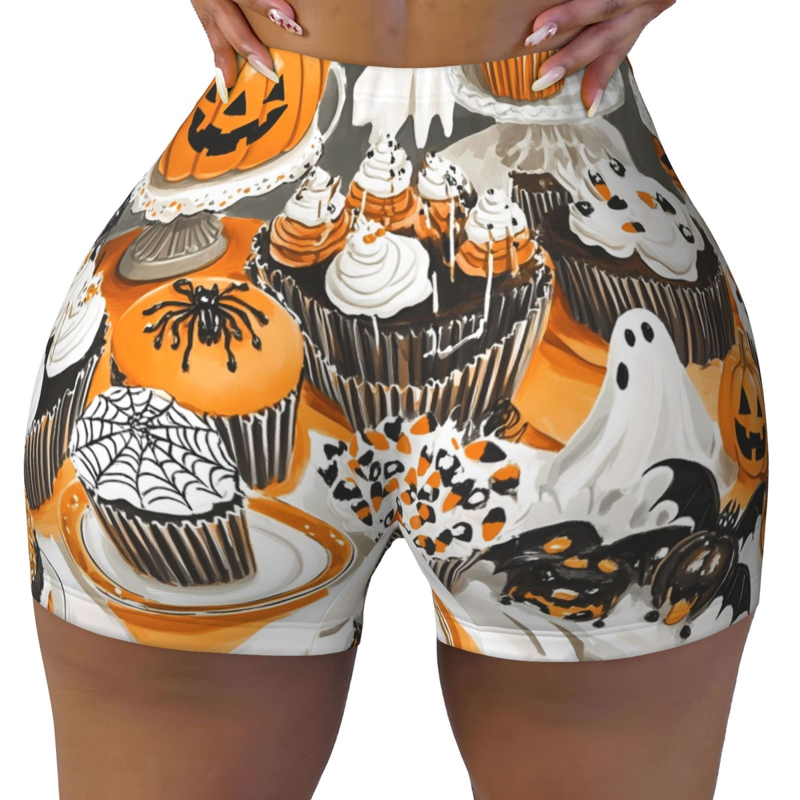 Running Shorts for Women, Halloween Ghost Pumpkin Pastry Yoga Gym ...