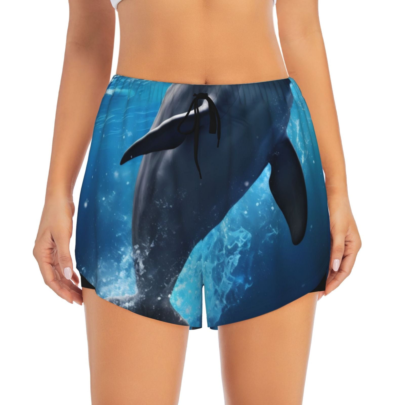Running Shorts for Women - Ice Blue Ocean Cute Dolphin Workout Athletic ...