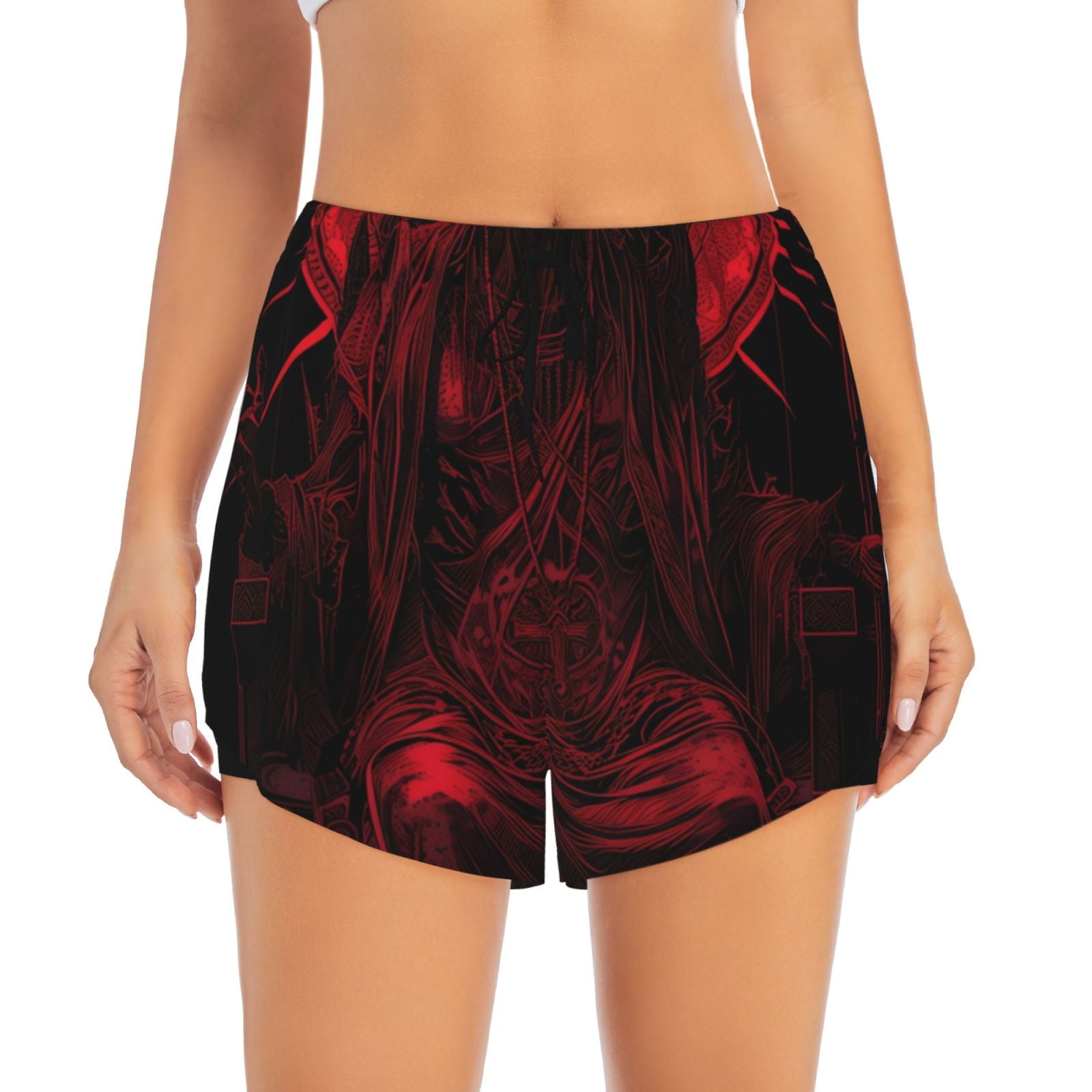 Running Shorts for Women, Red Gothic Skeleton Throne Workout Athletic ...
