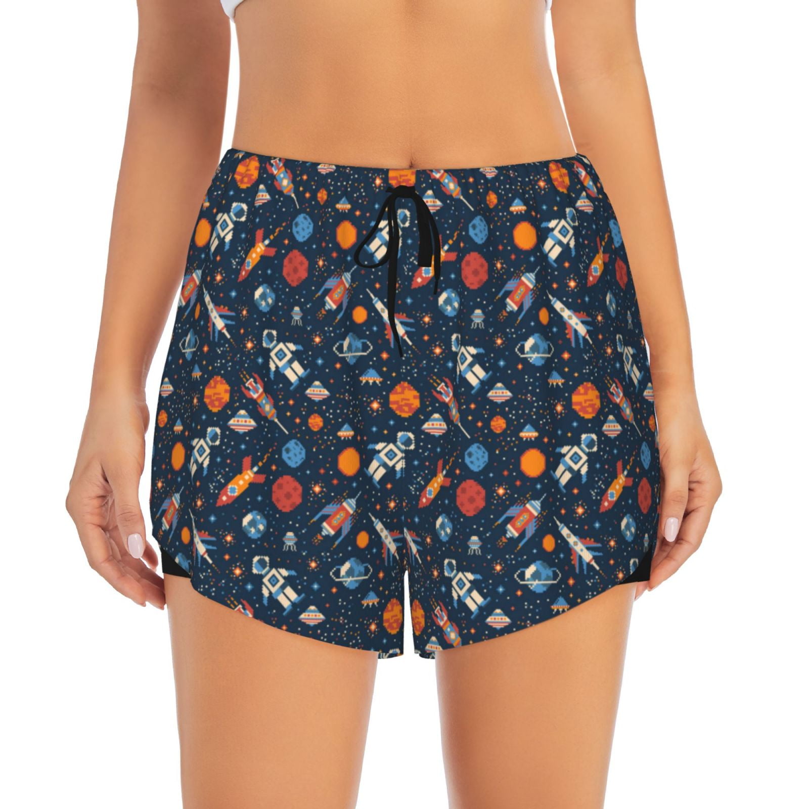 Running Shorts for Women Spaceships And Stars In Outer Space Gym ...