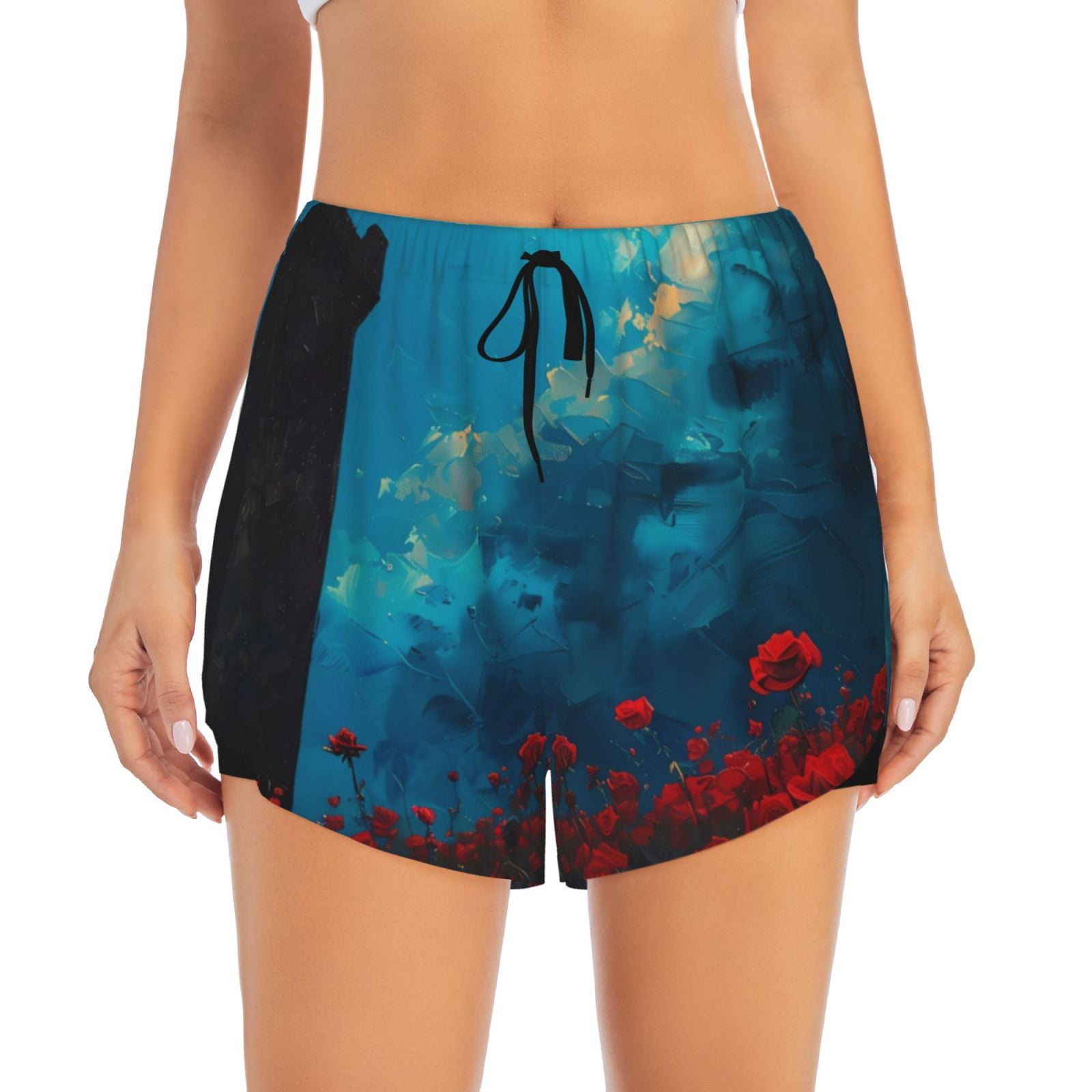 Running Shorts for Women, Tower And Red Roses Workout Athletic Shorts ...