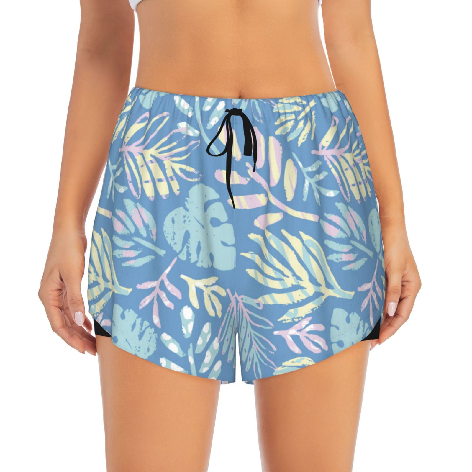 Running Shorts for Women, Tropical leaf palm tree Workout Athletic ...