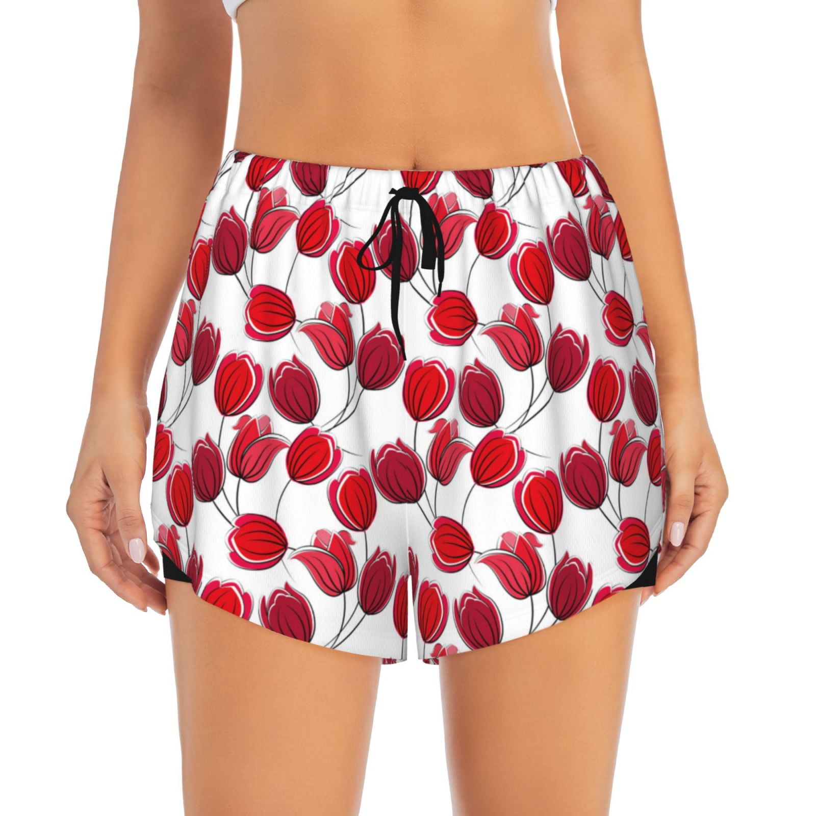 Running Shorts for Women Tulips Flowers Red Rose Gym Athletic Shorts ...