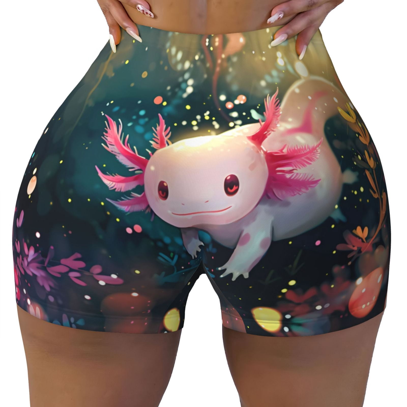 Running Shorts for Women, Whimsical Axolotl Fantasy Yoga Gym Athletic ...